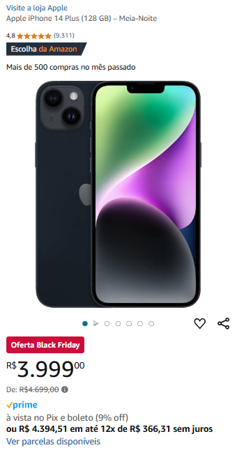 Apple iPhone 14 Plus 128 GB Meia-Noite - Canaltech Ofertas