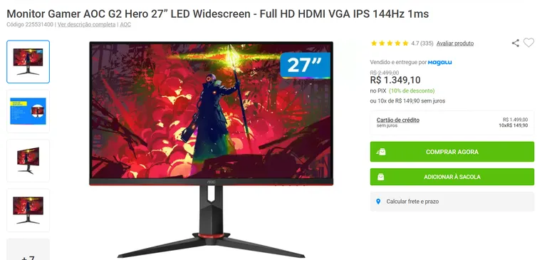 Monitor Gamer AOC G2 Hero 27” LED Widescreen - Full HD HDMI VGA IPS ...