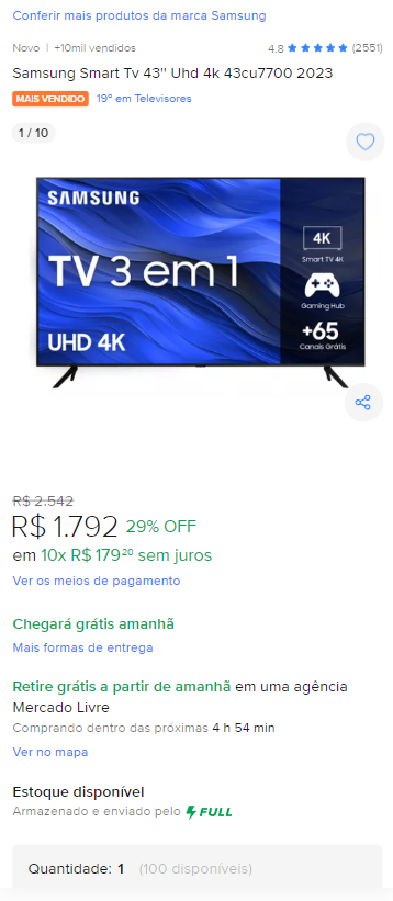 [PARCELADO] Samsung Smart TV 43'' UHD 4K 43CU7700 2023 [CUPOM] - Canaltech Ofertas