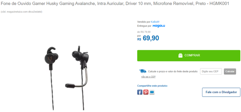 Fone de Ouvido Gamer Husky Gaming Avalanche, Intra Auricular, Driver 10 ...