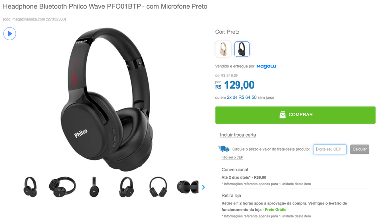 Headphone Bluetooth Philco Wave PFO01BTP - com Microfone Preto ...