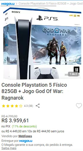 Console Playstation 5 Físico 825GB + Jogo God Of War: Ragnarok - SONY - Canaltech Ofertas