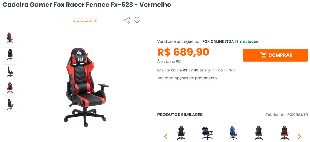 Cadeira Gamer Fox Racer Fennec Fx-528 - Vermelho - Canaltech Ofertas