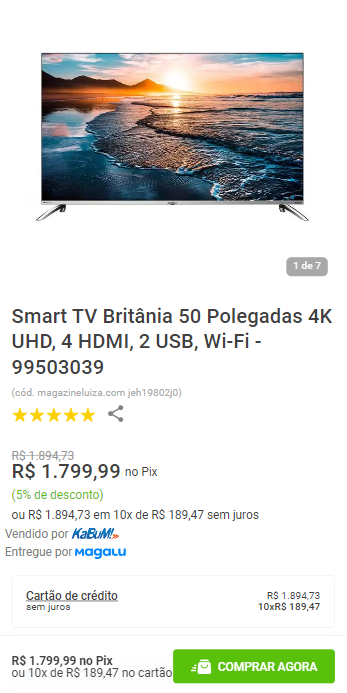 Smart TV Britânia 50 Polegadas 4K UHD, 2 USB, 4 HDMI, Wi-Fi - 99503039 ...