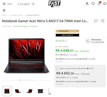 Notebook Gamer Acer Nitro 5 AN517-54-79WA Intel Core i7 Linux Gutta 8GB ...