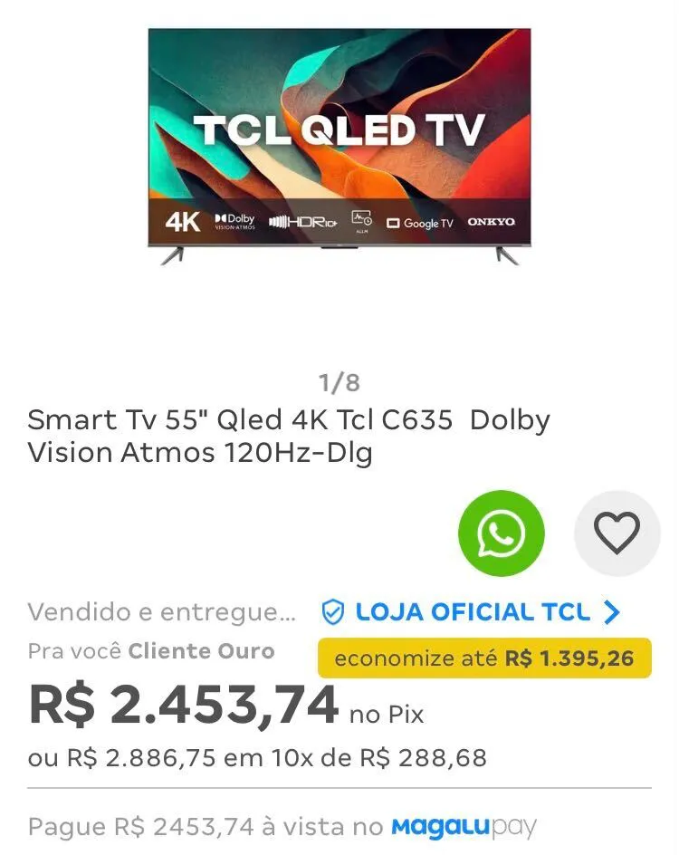 Smart TV 55" Qled 4K TCL C635 Dolby Vision Atmos 120Hz-Dlg [APP ...