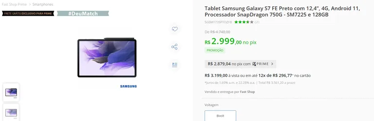 Tablet Samsung Galaxy S7 FE Preto com 12,4”, 4G, Android 11 ...
