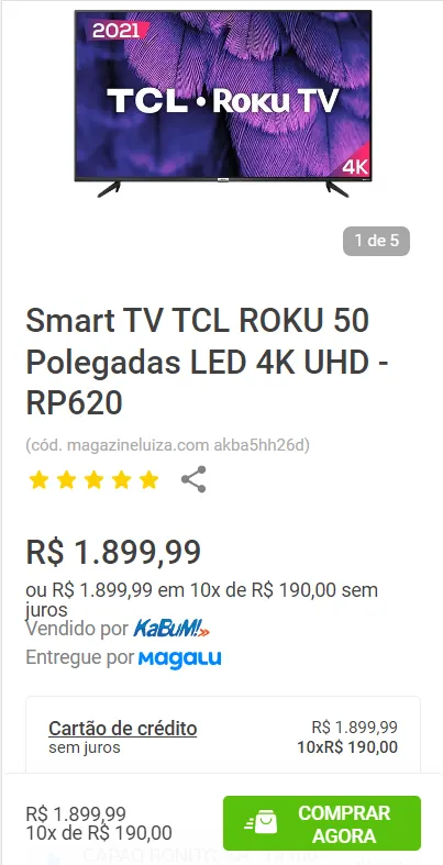 [PARCELADO] Smart TV TCL ROKU 50" LED 4K UHD - RP620 - Canaltech Ofertas