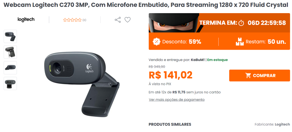 Webcam Logitech C270 3MP, Com Microfone Embutido, Para Streaming 1280 x ...