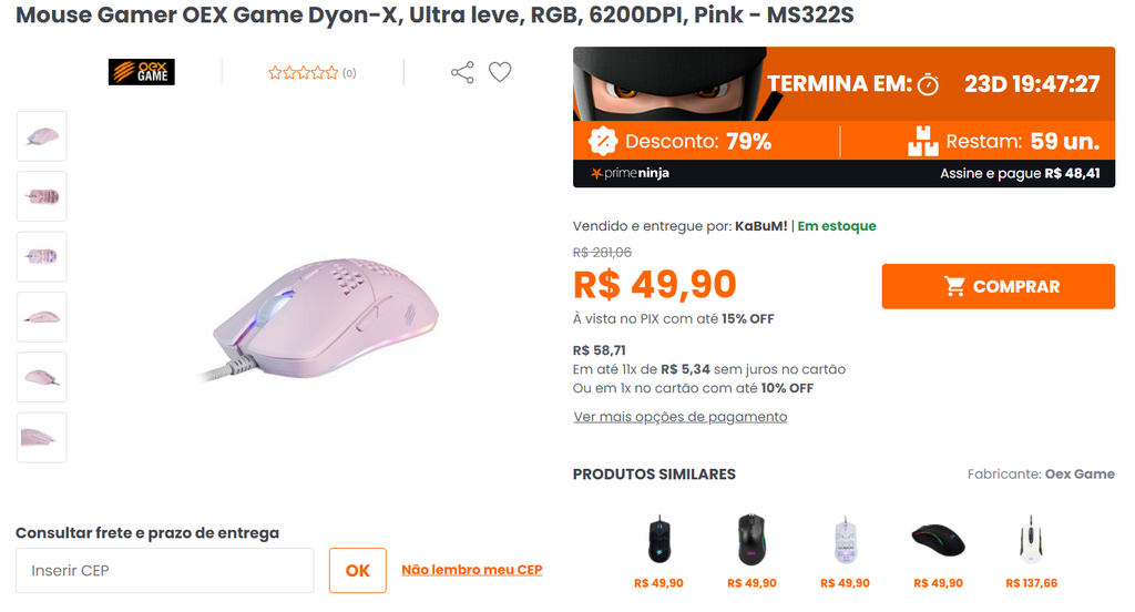 Mouse Gamer OEX Game Dyon-X, Ultra leve, RGB, 6200DPI, Pink - MS322S ...