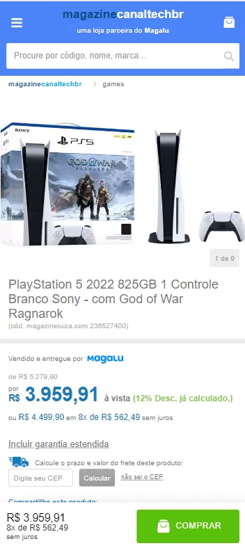 PlayStation 5 2022 825GB 1 Controle Branco Sony - com God of War Ragnarok - Canaltech Ofertas