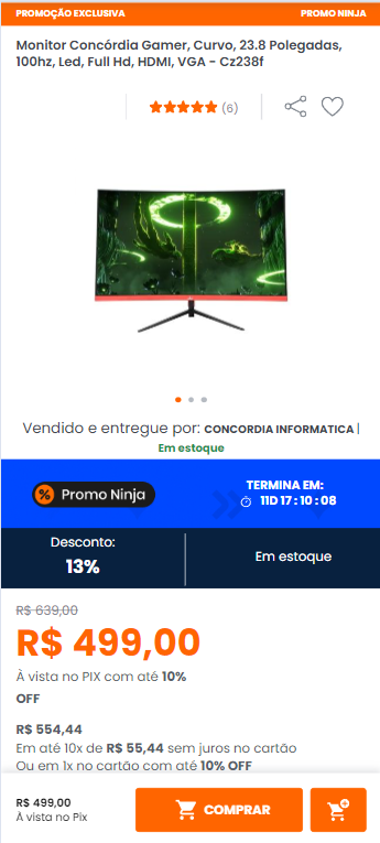 Monitor Concórdia, Curvo, 23.8 Polegadas, 100hz, Led, Full Hd, HDMI ...