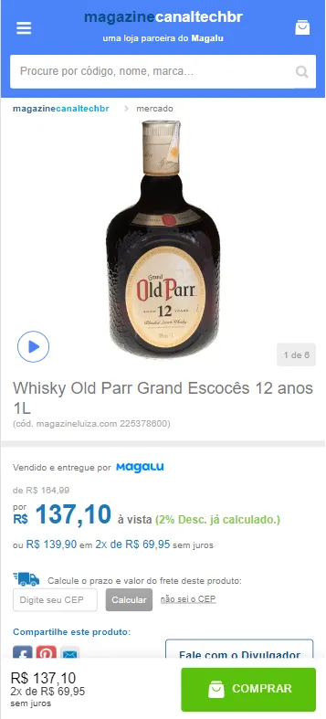 Whisky Old Parr Grand Escocês 12 anos 1L - Canaltech Ofertas