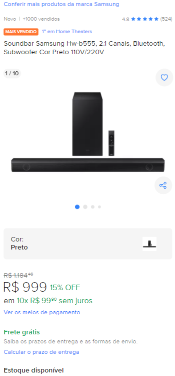 PARCELADO | Soundbar Samsung HW-B555, 2.1 Canais, Bluetooth, Subwoofer ...