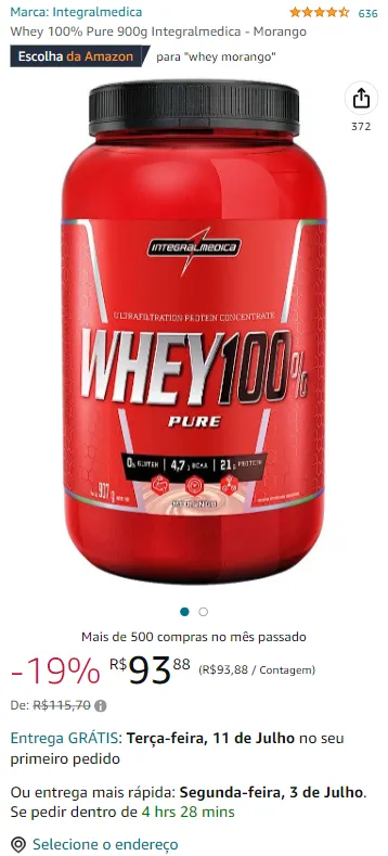Whey 100 Pure 900g Integralmedica Morango Canaltech Ofertas