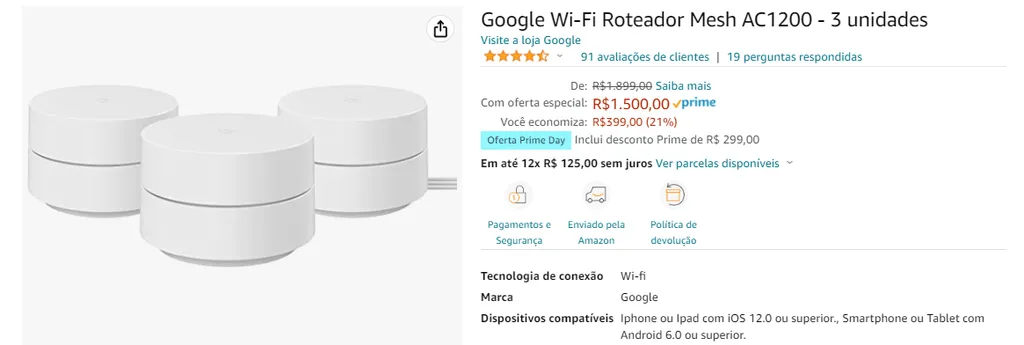 Google Wi-Fi Roteador Mesh AC1200 - 3 unidades - Canaltech Ofertas