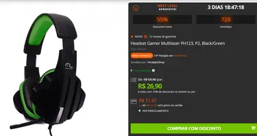Headset Gamer Multilaser PH123, P2, Black/Green - Canaltech Ofertas