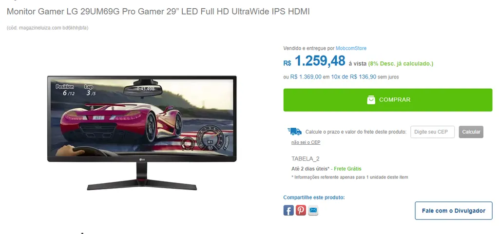 Monitor Gamer LG 29UM69G-BAWZ Pro Gamer - 29” LED Full HD UltraWide IPS ...