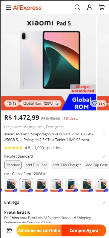 Tablet Xiaomi MI Pad 5 6gb/128GB 120hz Tela 11" Wifi Versão Global ...