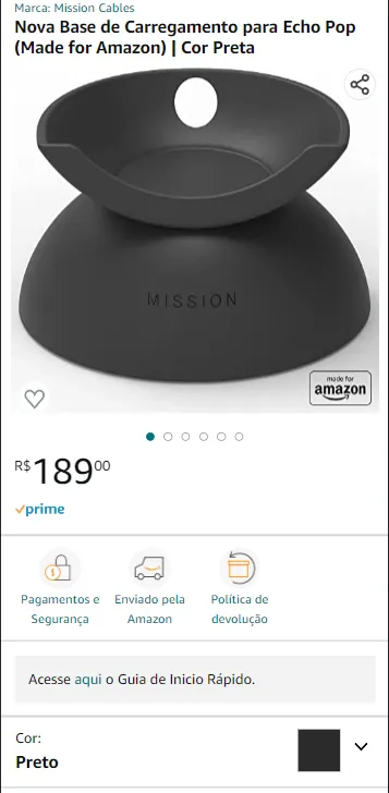 Nova Base de Carregamento para Echo Pop (Made for Amazon) | Cor Preta ...