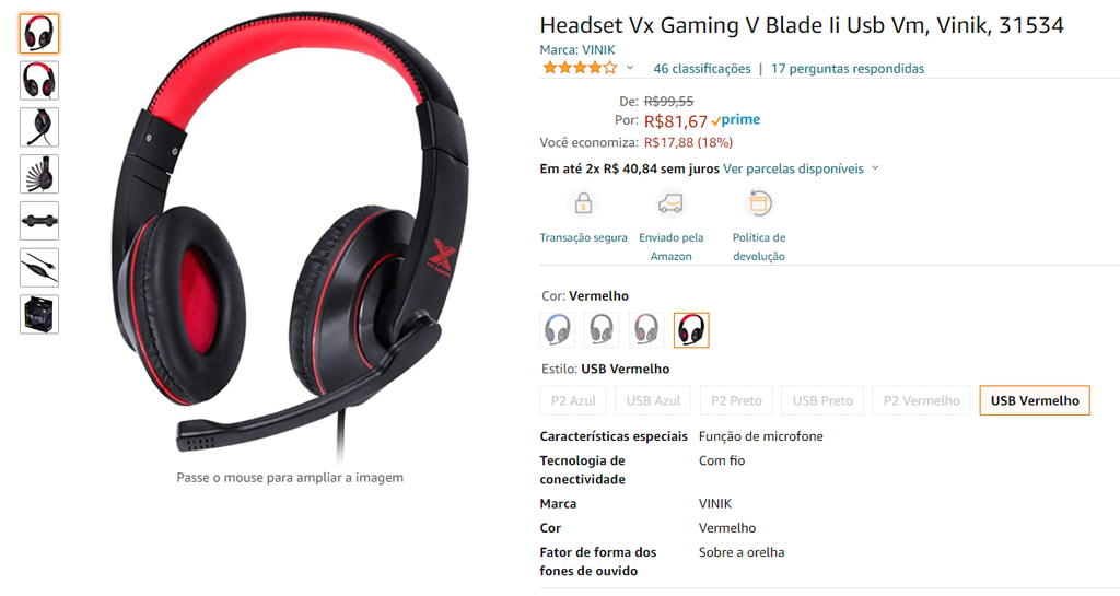 Headset Vx Gaming V Blade Ii Usb Vm, Vinik, 31534 - Canaltech Ofertas