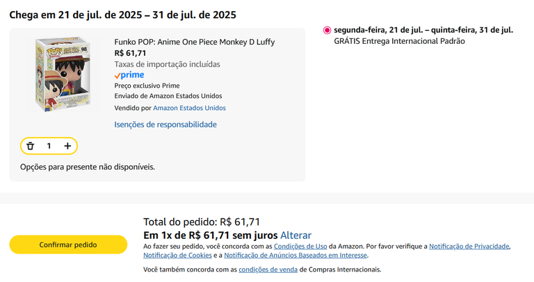 EXCLUSIVO AMAZON PRIME | Funko POP: Anime One Piece Monkey D Luffy com ...