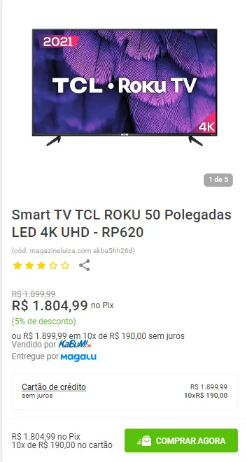Smart TV TCL ROKU 50 Polegadas LED 4K UHD - RP620 - Canaltech Ofertas