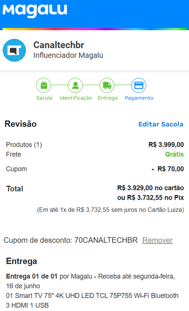 Smart TV 75" 4K UHD LED TCL 75P755 Wi-Fi Bluetooth 3 HDMI 1 USB | CUPOM ...