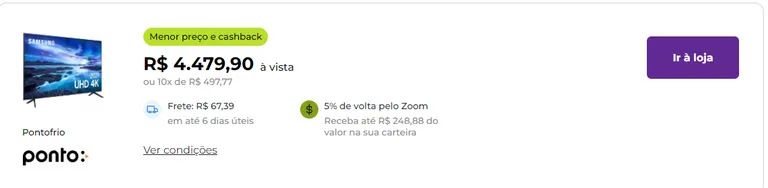 Smart TV LED 70" Samsung Crystal 4K HDR UN70AU7700GXZD [CASHBACK ZOOM ...