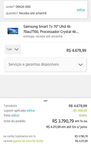 Samsung Smart Tv 70" Uhd 4k 70au7700 Processador Crystal 4k, Tela Sem ...
