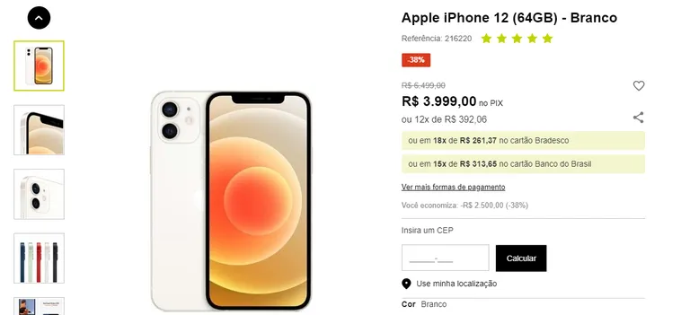 Apple iPhone 12 (64GB) - Branco - Canaltech Ofertas