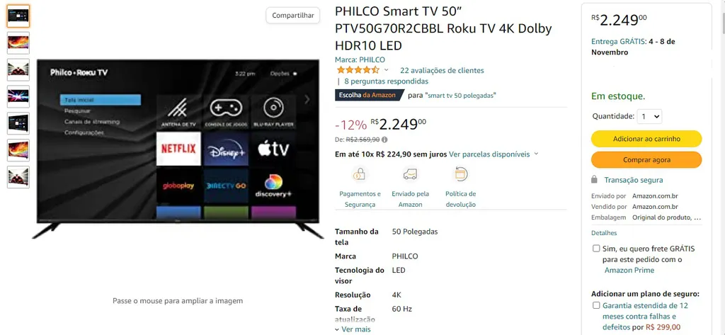 PHILCO Smart TV 50” PTV50G70R2CBBL Roku TV 4K Dolby HDR10 LED [CASHBACK ...