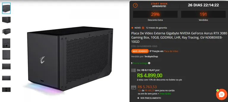 Placa De Vídeo Externa Gigabyte NVIDIA GeForce Aorus RTX 3080 Gaming ...