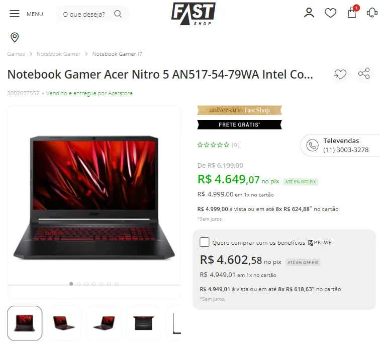 Notebook Gamer Acer Nitro 5 AN517-54-79WA Intel Core i7 Linux Gutta 8GB ...