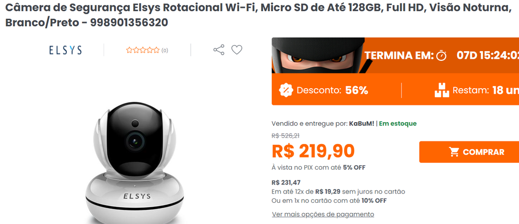 Câmera de Segurança Elsys Rotacional Wi-Fi, Micro SD de Até 128GB, Full ... Câmera de Segurança Elsys Rotacional Wi-Fi, Micro SD de Até 128GB, Full ...