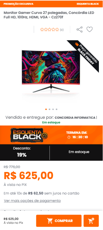[PARCELADO] Monitor Gamer Curvo 27 polegadas, Concórdia LED Full HD, 100Hz, HDMI, VGA - Cz270f ...