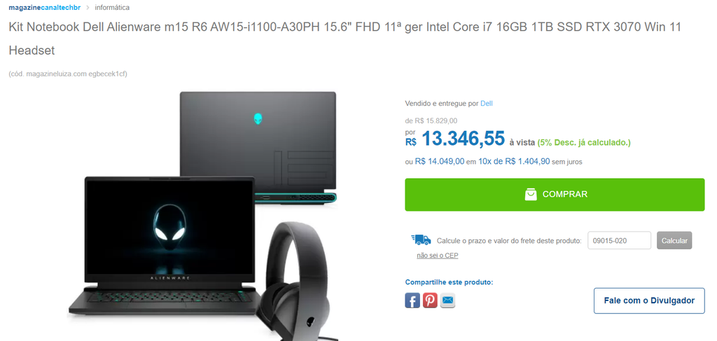 Kit Notebook Dell Alienware m15 R6 AW15-i1100-A30PH 15.6" FHD 11ª ger ...