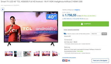 Smart TV LED 40” TCL 40S6500 Full HD Android - Wi-Fi HDR Inteligência ...