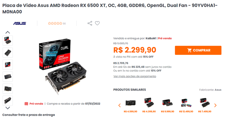 Placa de Vídeo Asus AMD Radeon RX 6500 XT, OC, 4GB, GDDR6, OpenGL, Dual Fan - 90YV0HA1-M0NA00 ...