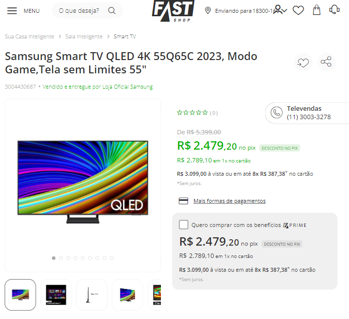 Samsung Smart TV QLED 4K 55Q65C 2023, Modo Game,Tela sem Limites 55 ...